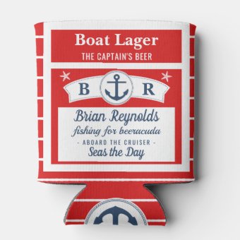 Boat Captain Ship Anchor Boat Lager Beer | Custom Can Cooler | Zazzle