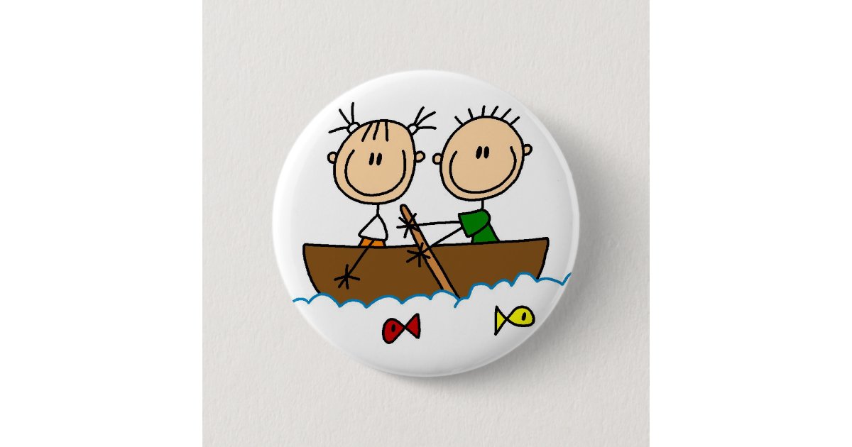 Boat Fishing Stick Figure Button | Zazzle