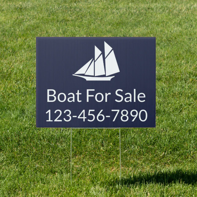 Boat For Sale Dark Blue and White Text Template Sign | Zazzle