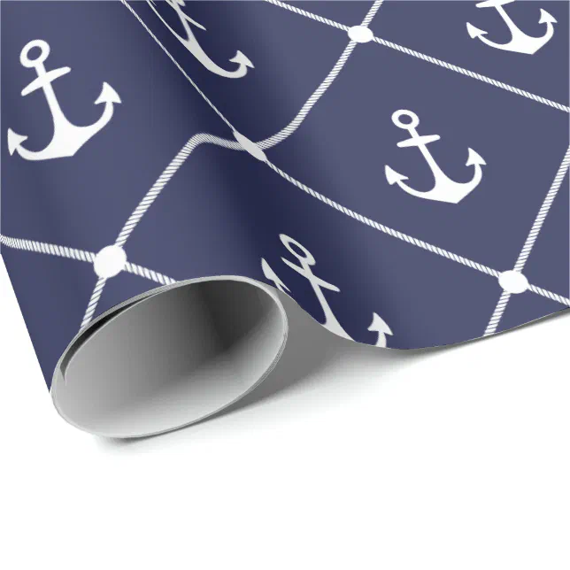 Boat Lover Nautical Anchor Rope Coastal Pattern Wrapping Paper | Zazzle