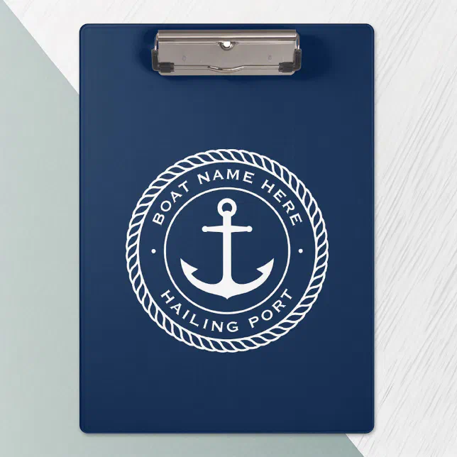 Boat name and hailing port anchor rope border clipboard | Zazzle