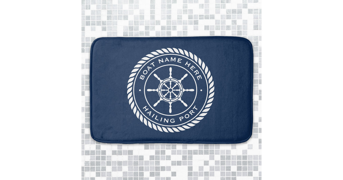 Boat name and hailing port nautical ship's wheel bath mat | Zazzle