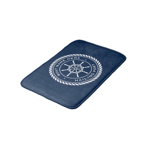 Boat name and hailing port nautical ship's wheel bath mat | Zazzle