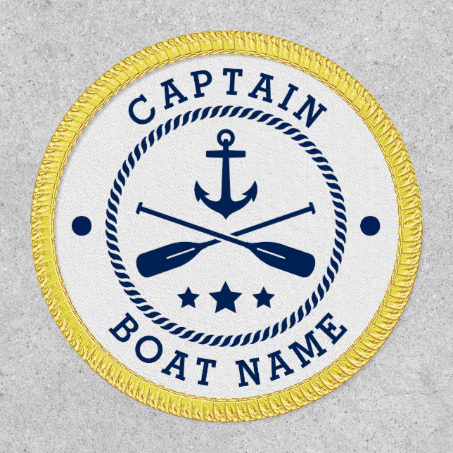 Boat Name Captain Anchor Oars Stars Navy Gold Patch | Zazzle
