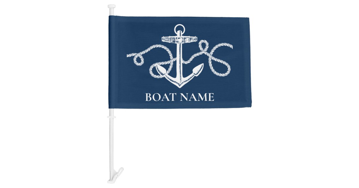 Boat Name Nautical Anchor and Rope Car Flag | Zazzle
