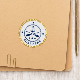 Boat Name Nautical Anchor Oars Stars Navy White Patch | Zazzle