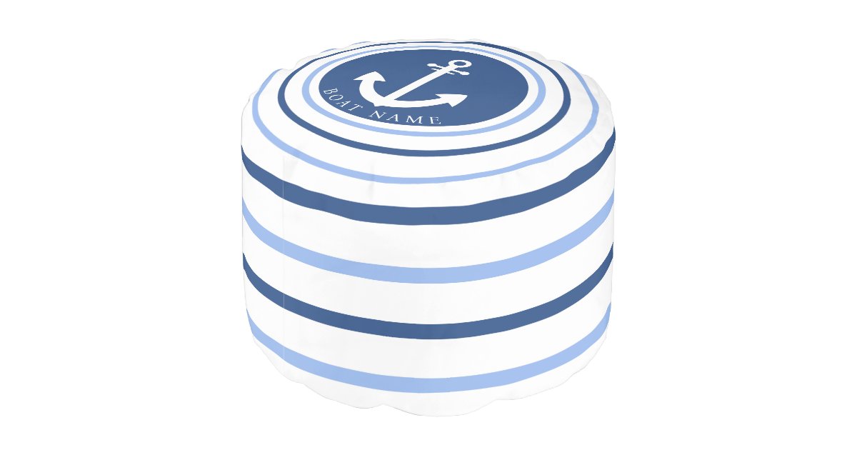 Boat Name Navy Blue Anchor Modern Coastal Pouf | Zazzle