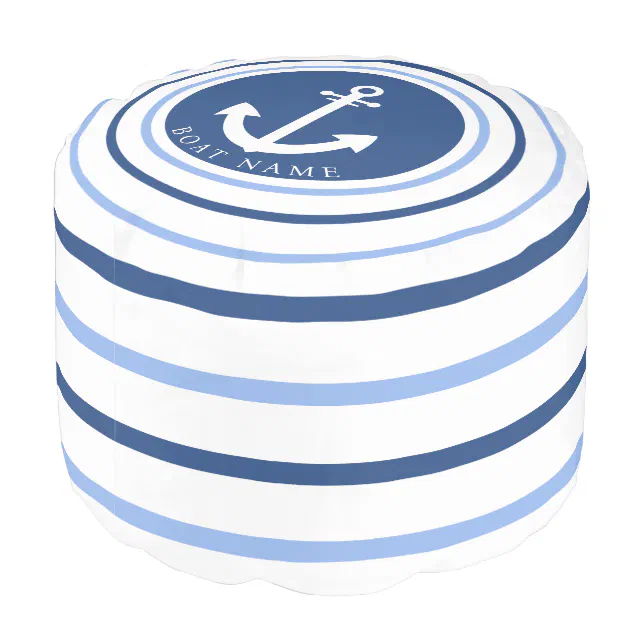 Boat Name Navy Blue Anchor Modern Coastal Pouf | Zazzle