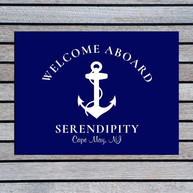 Boat Nautical Anchor Navy Custom Welcome Aboard Doormat | Zazzle