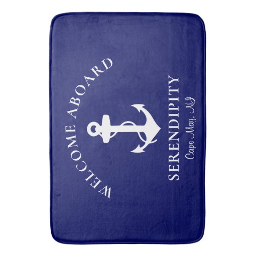 Boat Nautical Anchor Navy Monogram Welcome Aboard Bath Mat | Zazzle