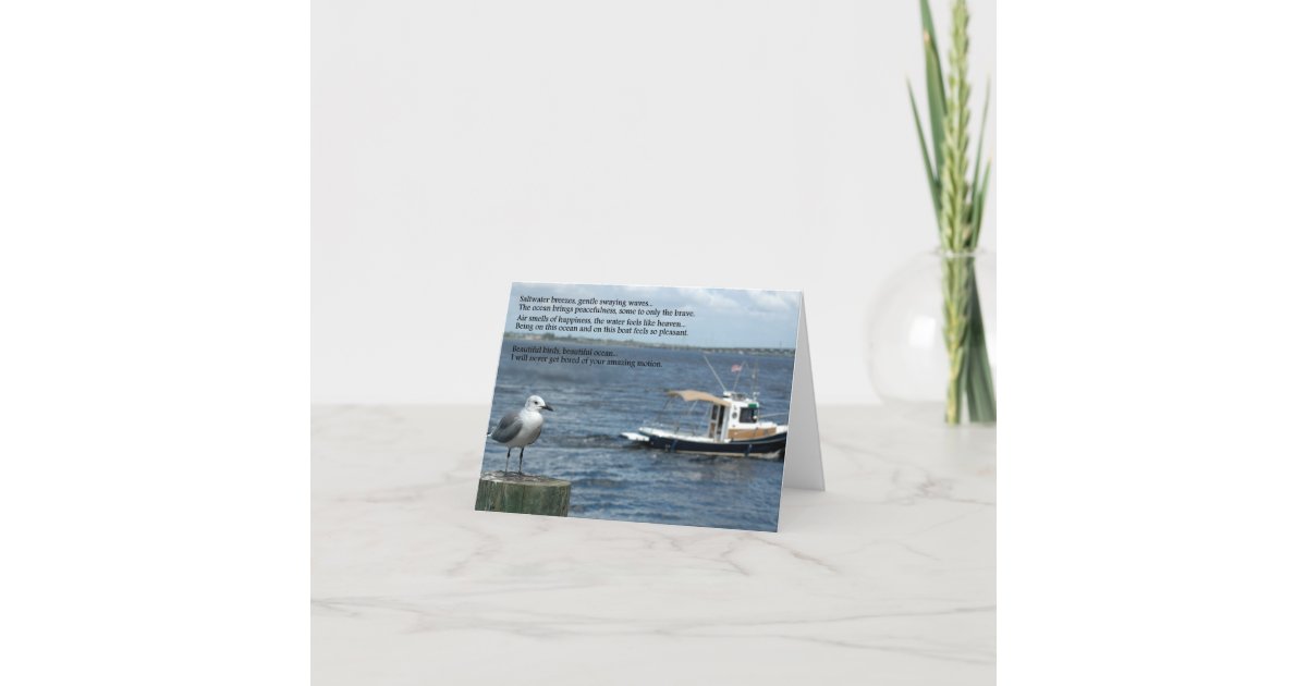 Boat ocean Seagull Poem Poetry Note Card | Zazzle