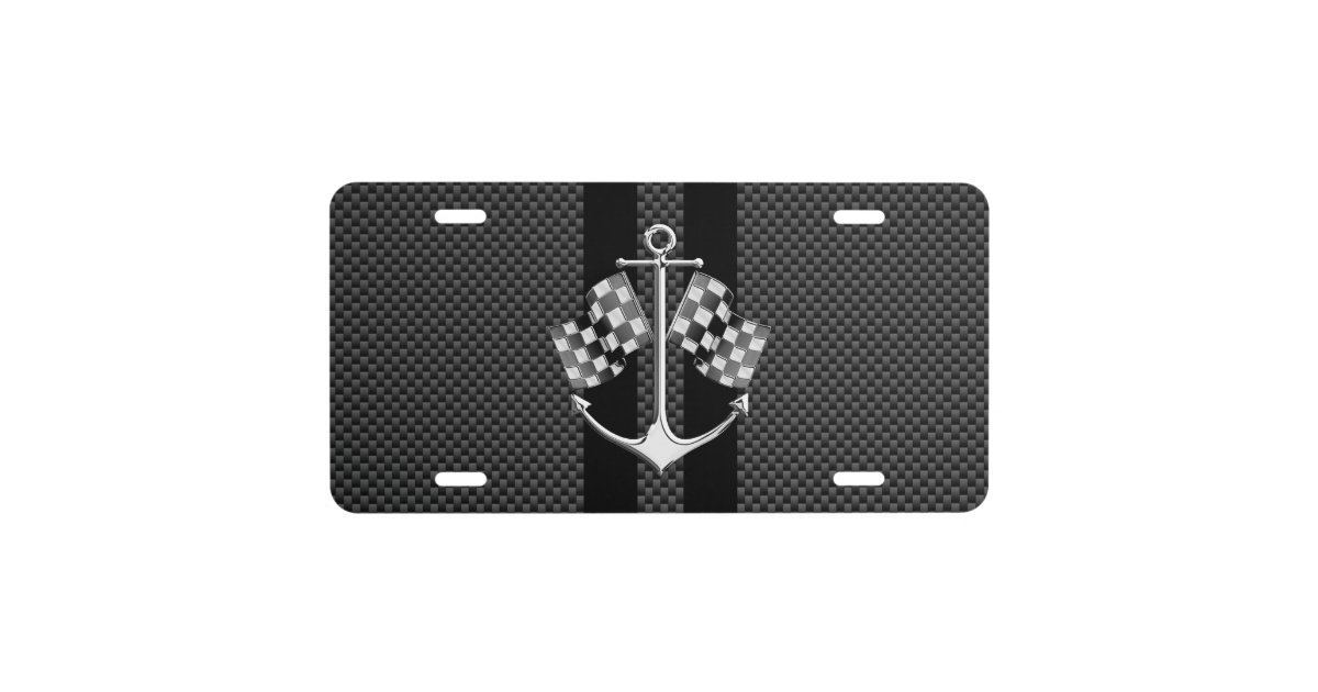 Boat Racing Nautical in Black Carbon Fiber Style License Plate | Zazzle