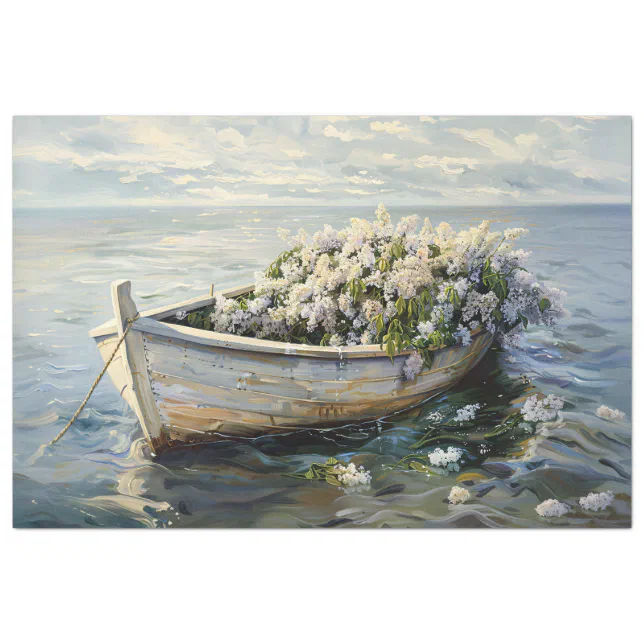 Boat with Pale Lilac Flowers Decoupage Tissue Paper | Zazzle