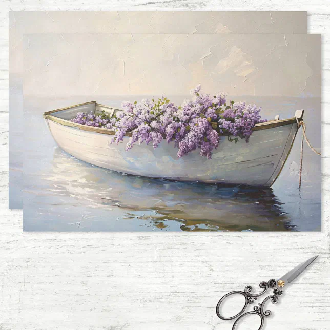 Boat with Purple Lilacs Painting Decoupage Tissue Paper | Zazzle