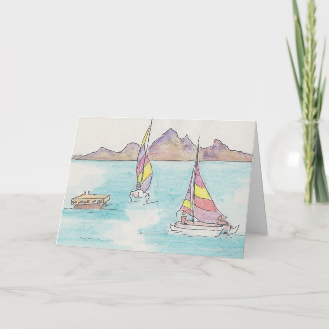 "Boats Watercolor Sketch/Fiji" Greeting Card | Zazzle