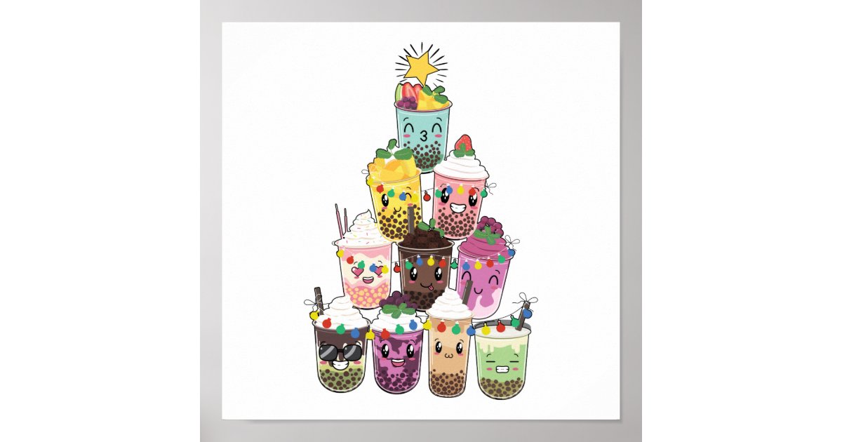 Boba Bubble Tea Christmas Tree Poster | Zazzle