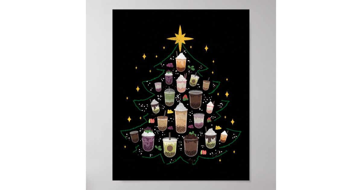 Boba Bubble Tea Christmas Tree Poster | Zazzle