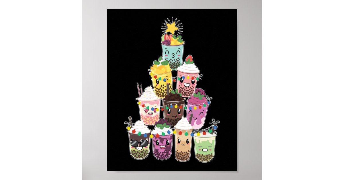 Boba Bubble Tea Christmas Tree Poster | Zazzle