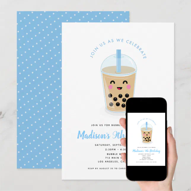 Boba Bubble Tea Party Invitation | Zazzle