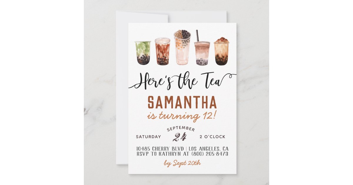 Boba Here's the Tea Birthday Invitation | Zazzle