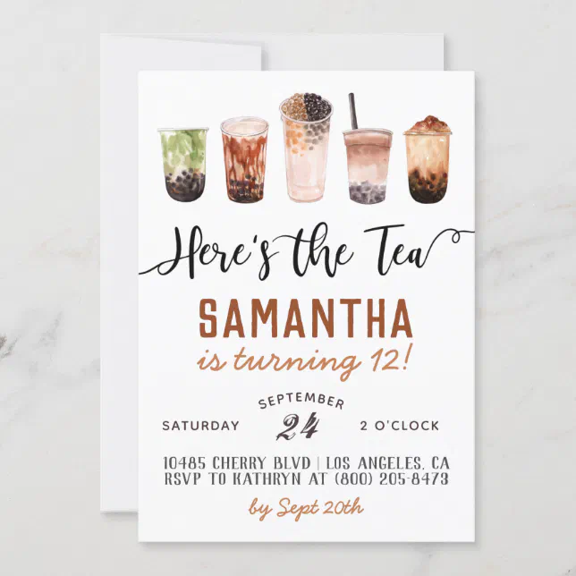 Boba Here's the Tea Birthday Invitation | Zazzle