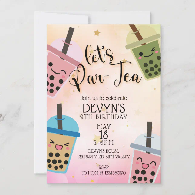 Boba, Let's Par-Tea, Boba Party, Boba Birthday Invitation | Zazzle