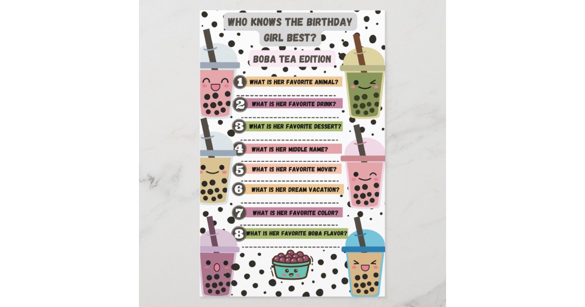 Boba Tea Birthday Party Game Activity | Zazzle