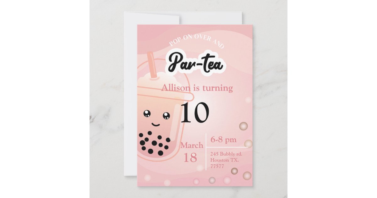 Boba Tea Birthday Party Invitation | Zazzle