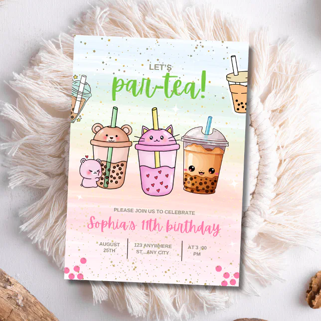 Boba Tea Birthday Party Invitation, Boba Par-Tea Invitation | Zazzle