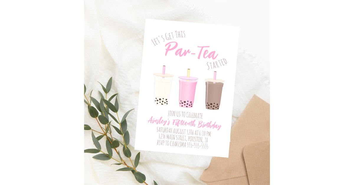 Boba Tea Birthday Party Invitation Milk Tea Invite | Zazzle