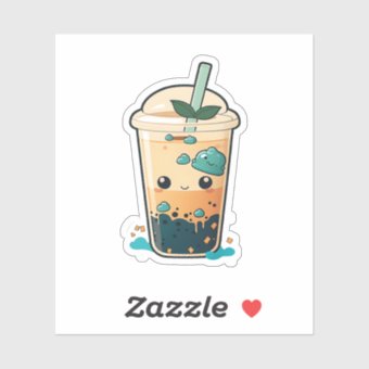Boba tea Custom-Cut Vinyl Sticker | Zazzle