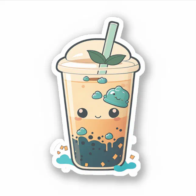 Boba tea Custom-Cut Vinyl Sticker | Zazzle