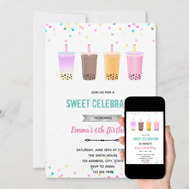 Boba tea milktea birthday invitation | Zazzle