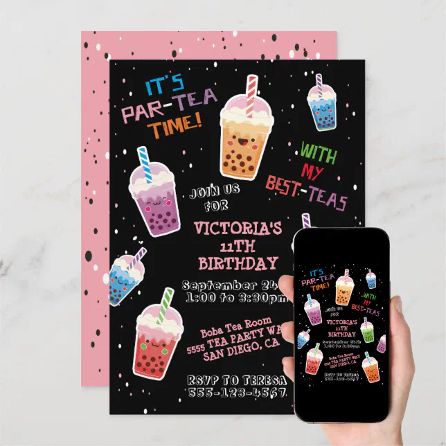 Boba Tea Party Birthday Party Invitation | Zazzle