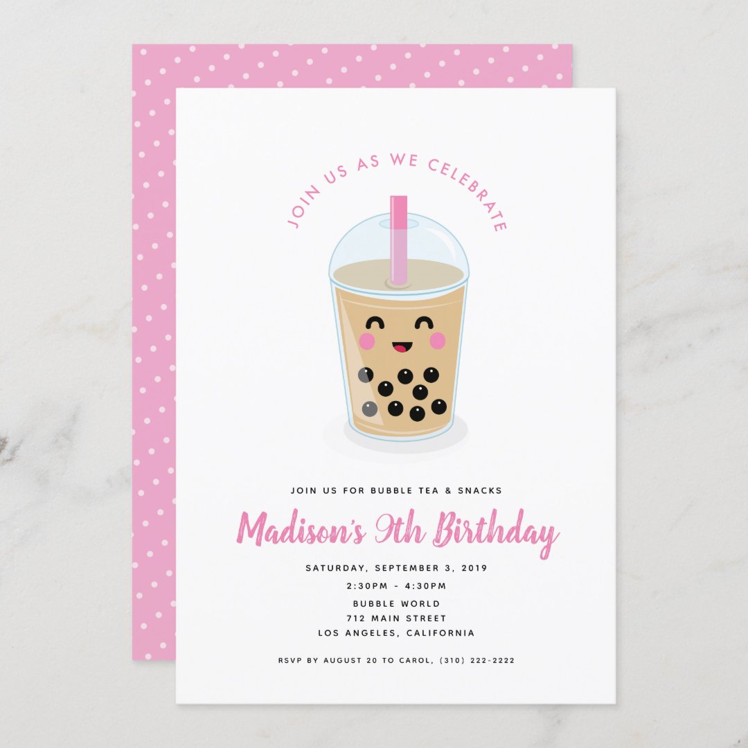Boba Tea Party Invitation in Pink | Zazzle