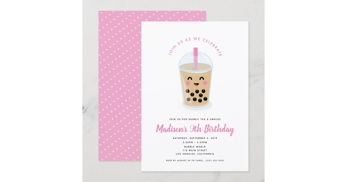 Boba Tea Party Invitation in Pink | Zazzle
