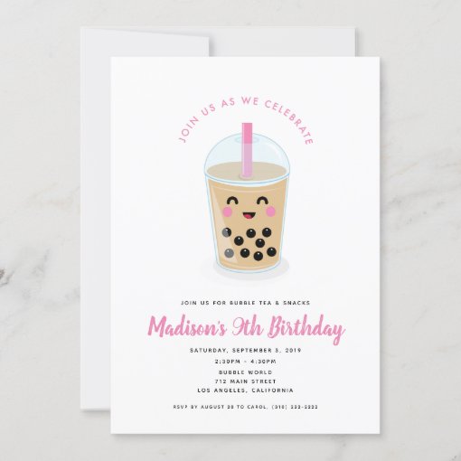 Boba Tea Party Invitation in Pink | Zazzle