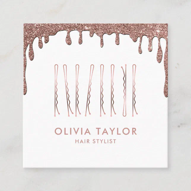 Bobby Pins Hair Stylist Dripping Gold Hairdresser Square Business Card ...