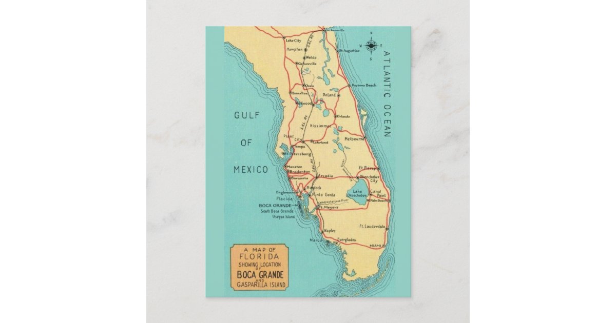 Boca Grande Useppa Island Florida Map Postcard | Zazzle