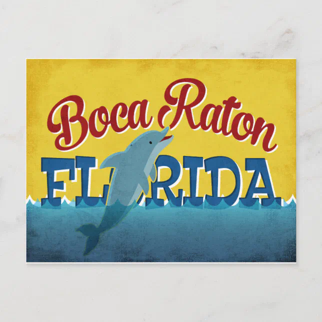 Boca Raton Florida Dolphin Retro Vintage Travel Postcard | Zazzle