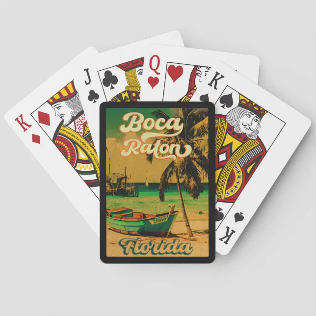 Boca Raton Florida Palm Tree Beach Vintage FL Poker Cards | Zazzle