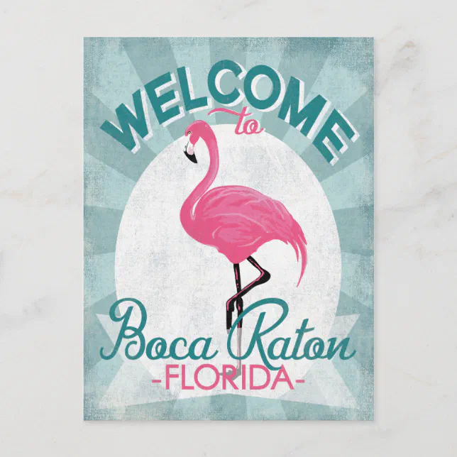 Boca Raton Florida Pink Flamingo Retro Postcard | Zazzle
