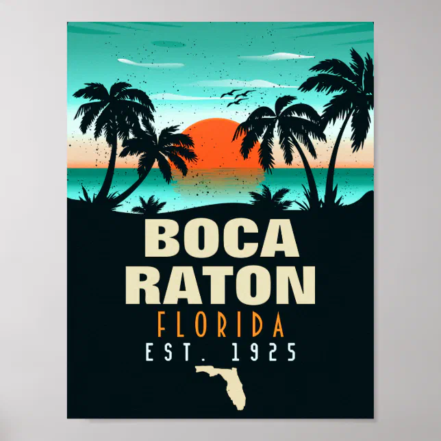 Boca Raton Florida Retro Sunset Beach Souvenirs Poster | Zazzle