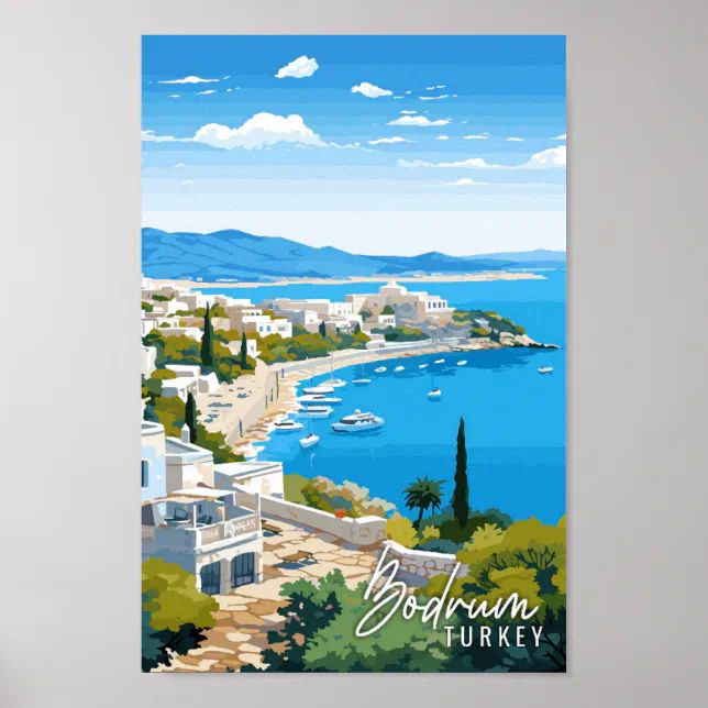 Bodrum Turkey vintage travel illustration Poster | Zazzle