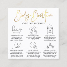 Body Butter Application Guide White & Gold Logo Square Business Card ...