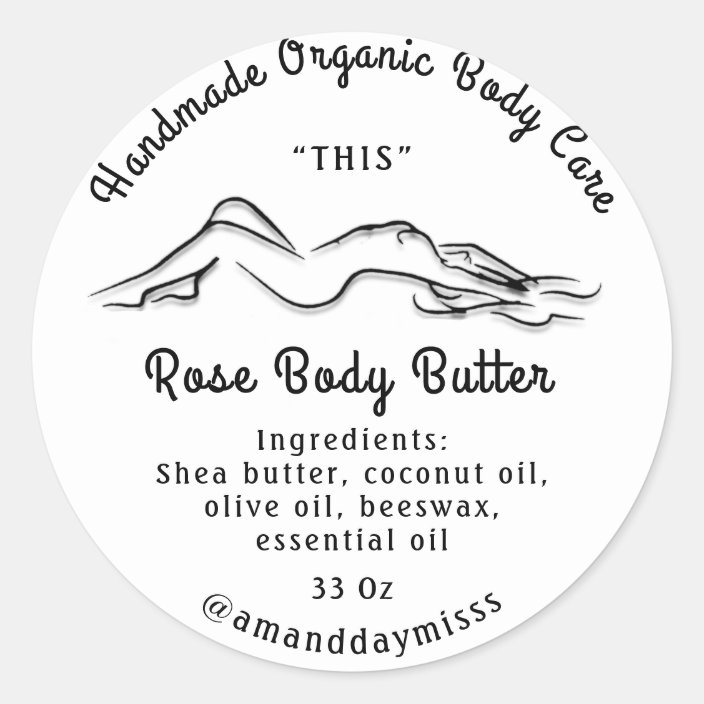 Body Butter Balm Care Packaging Black White Classic Round Sticker | Zazzle