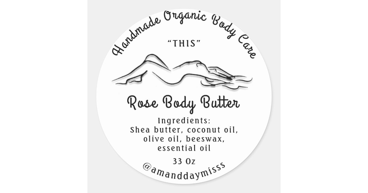 Body Butter Balm Care Packaging Black White Classic Round Sticker | Zazzle