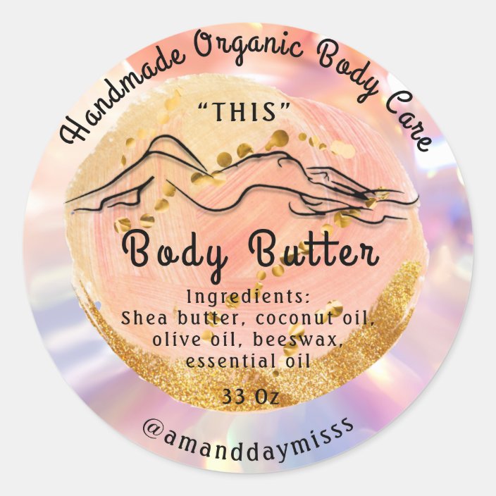 Body Butter Balm Care Packaging Logo Gold Rose Classic Round Sticker ...