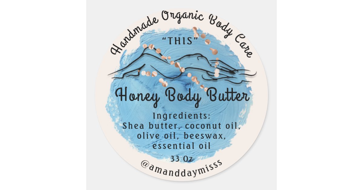 Body Butter Balm Care Packaging Rose Blue Classic Round Sticker | Zazzle