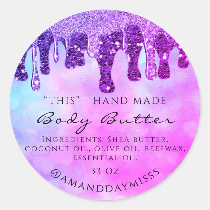 Body Butter Handmade Packaging Drips Hot Pink Classic Round Sticker ...